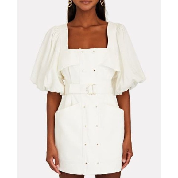 Acler | Dresses | Acler Balloon Sleeve Lovell Belted Square Neck Mini ...
